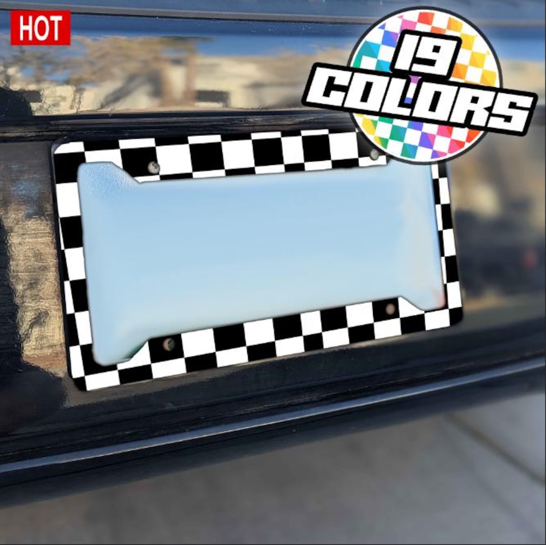 Checkered Black White Metal License Plate Cover Frame Metalcore ...