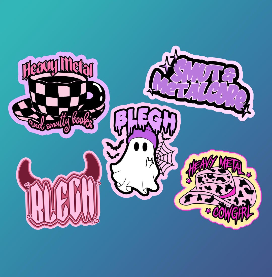 Metalhead Smut Books Girly Cute Metal Rocker Music Lover Vinyl Durable ...