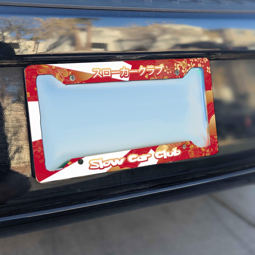 Slow Car Club Japanese Rising Sun Metal License Plate Cover Frame Funny ...