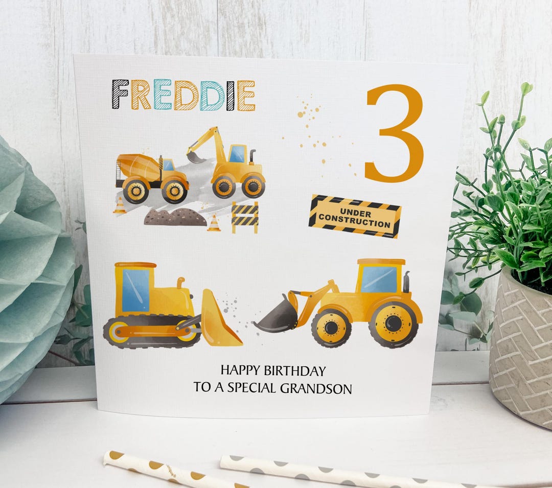 Personalised Birthday Card Digger Construction - Etsy