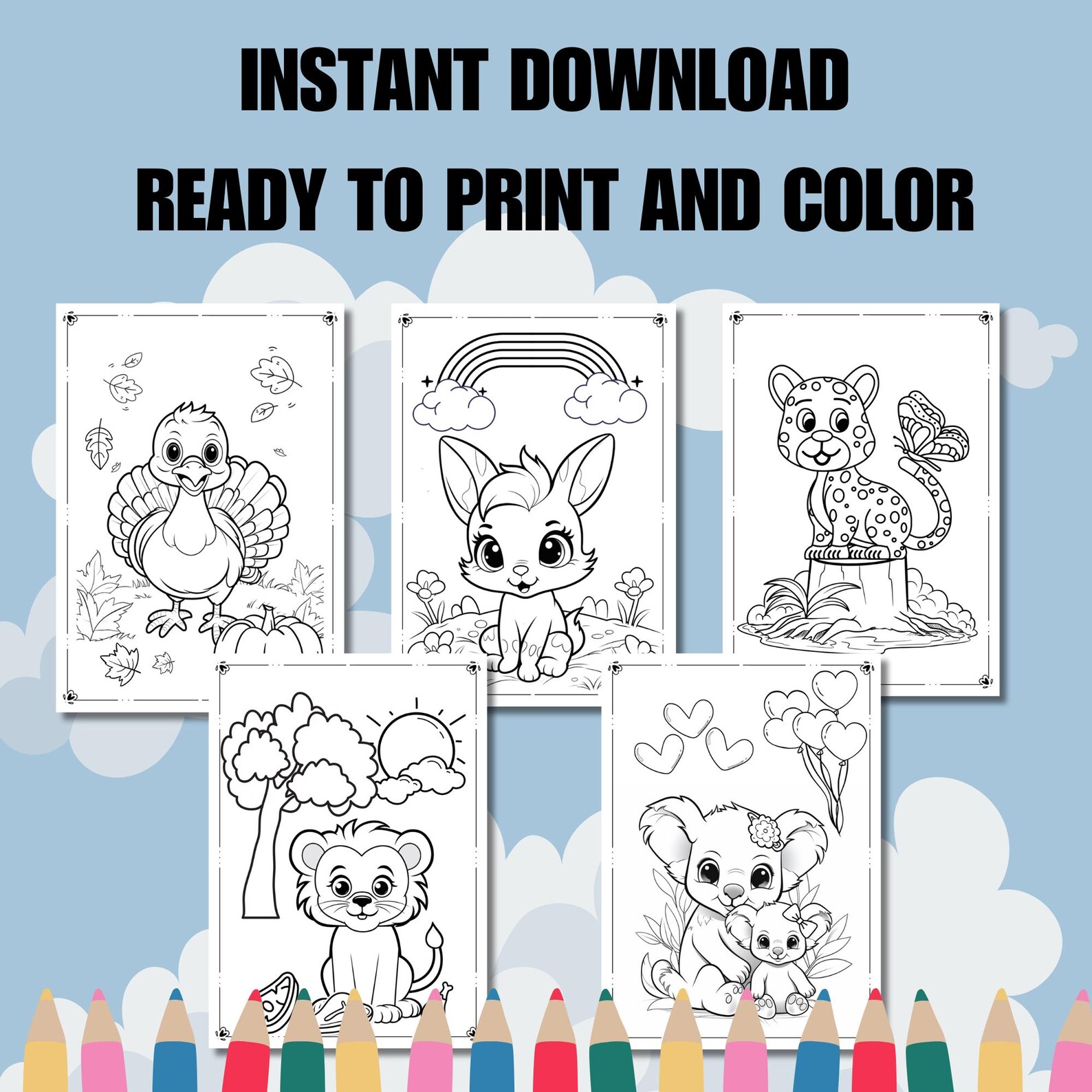 Cute Animal Coloring Pages Animals Coloring Book Colouring Book Digital ...