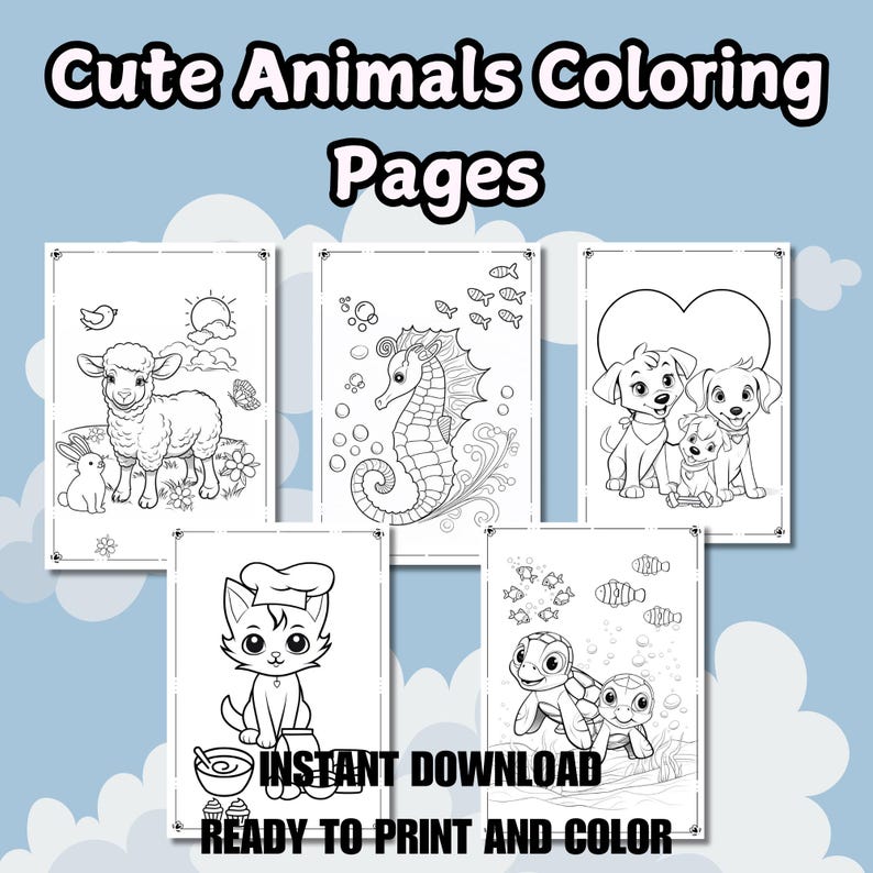 Cute Animal Coloring Pages Animals Coloring Book Colouring Book Digital ...