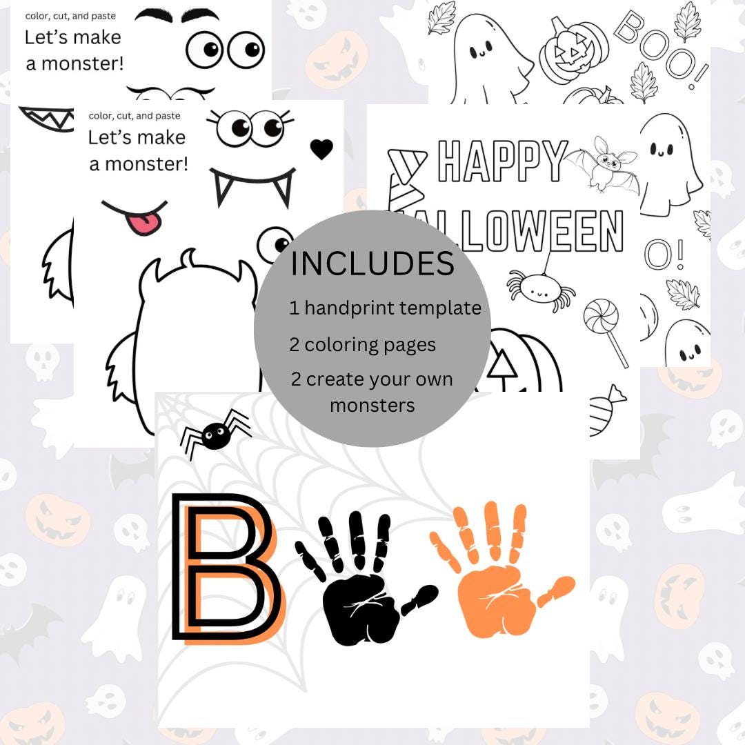 Halloween Craft Bundle. Handprint Art. Halloween Coloring Page. October ...