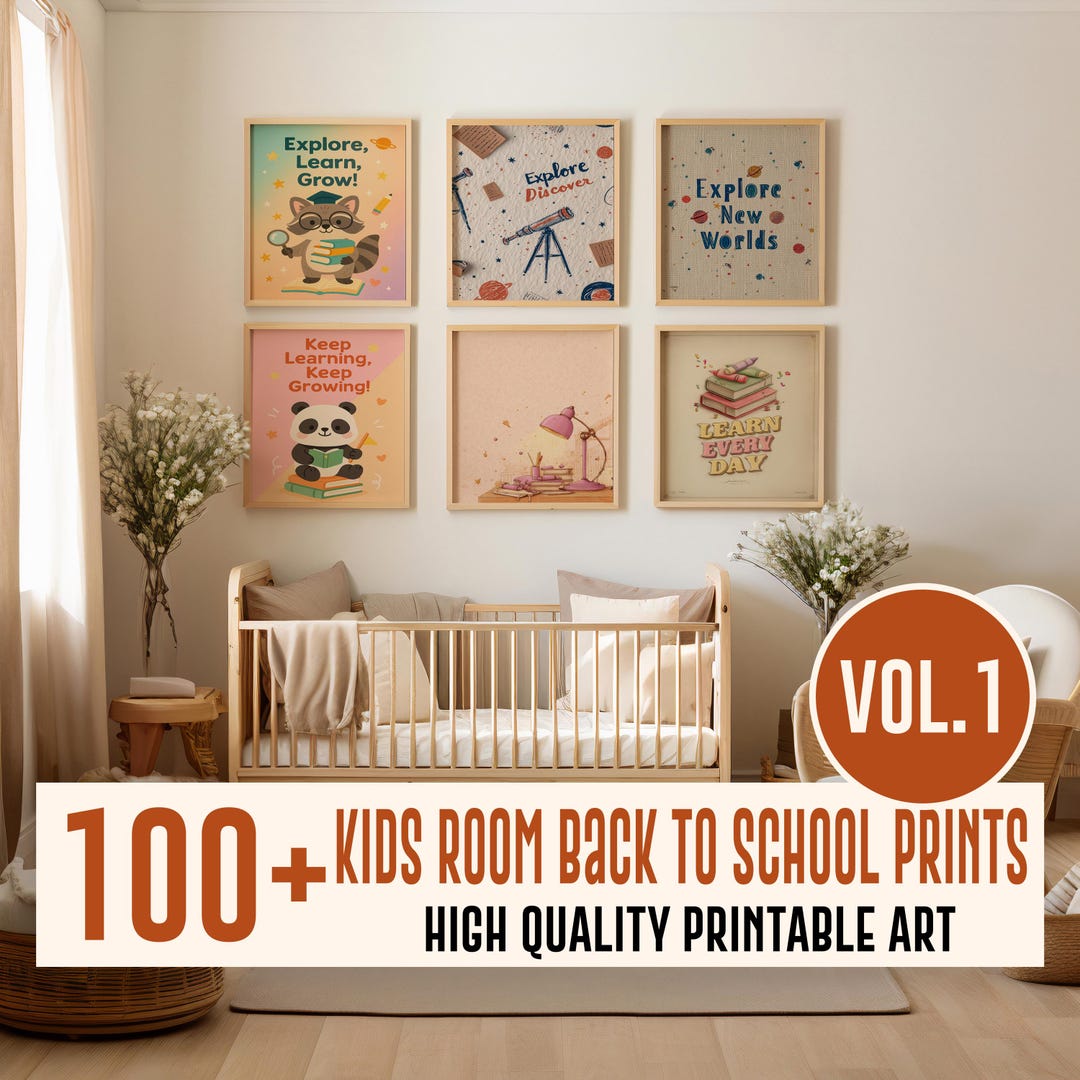 100+ Kids Room Back to School Wall Art Bundle, Nursery Wall Art Decor ...