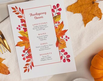 Fall Thanksgiving Dinner Menu Template - Etsy