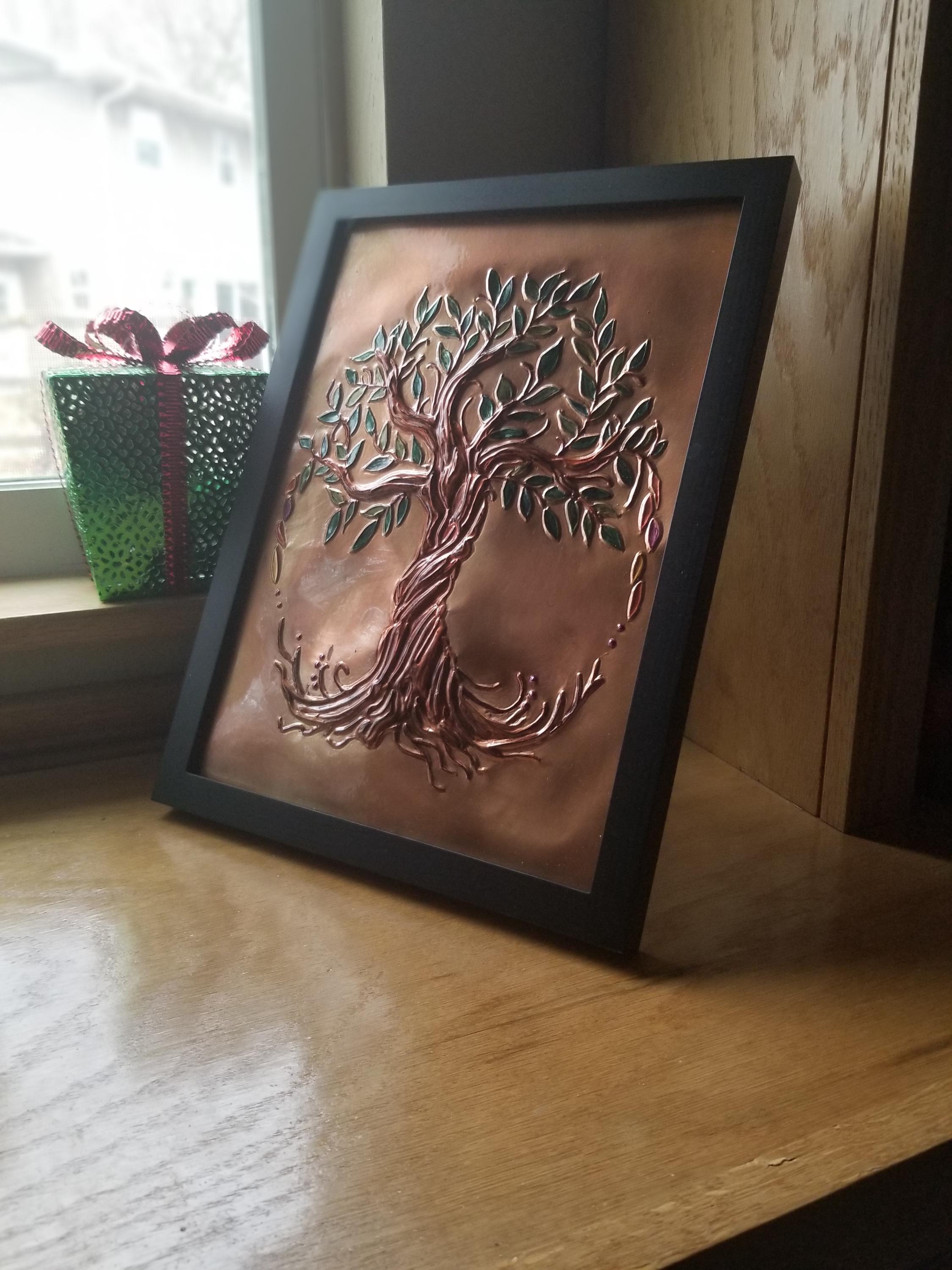 Tree of Life Copper Embossed Art. Mounted in a Black Frame With ...