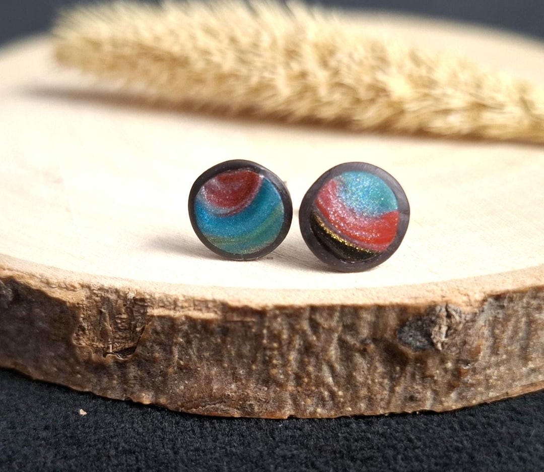 Modern Polymer Clay Studs, Handmade Colorful Studs, Gift for a Friend ...