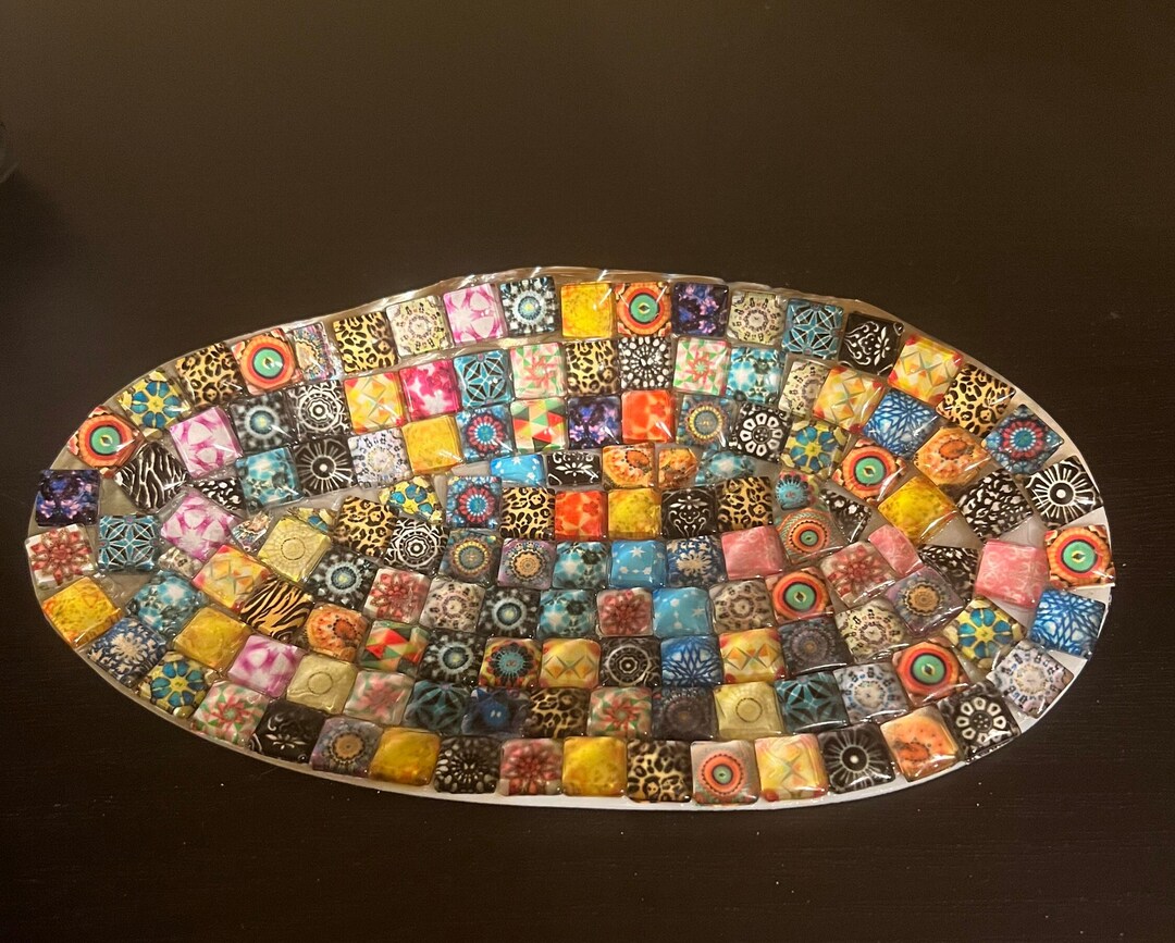 Ring Dish: Mosaic Mother of Pearl Ring Dish With Cabochons and Pearl ...