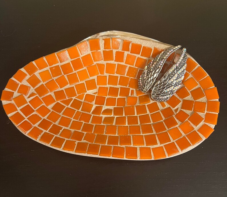 Ring Dish: Mosaic Mother of Pearl Shell Ring Dish/jewelry Holder With Angel Wing Embellishment ...