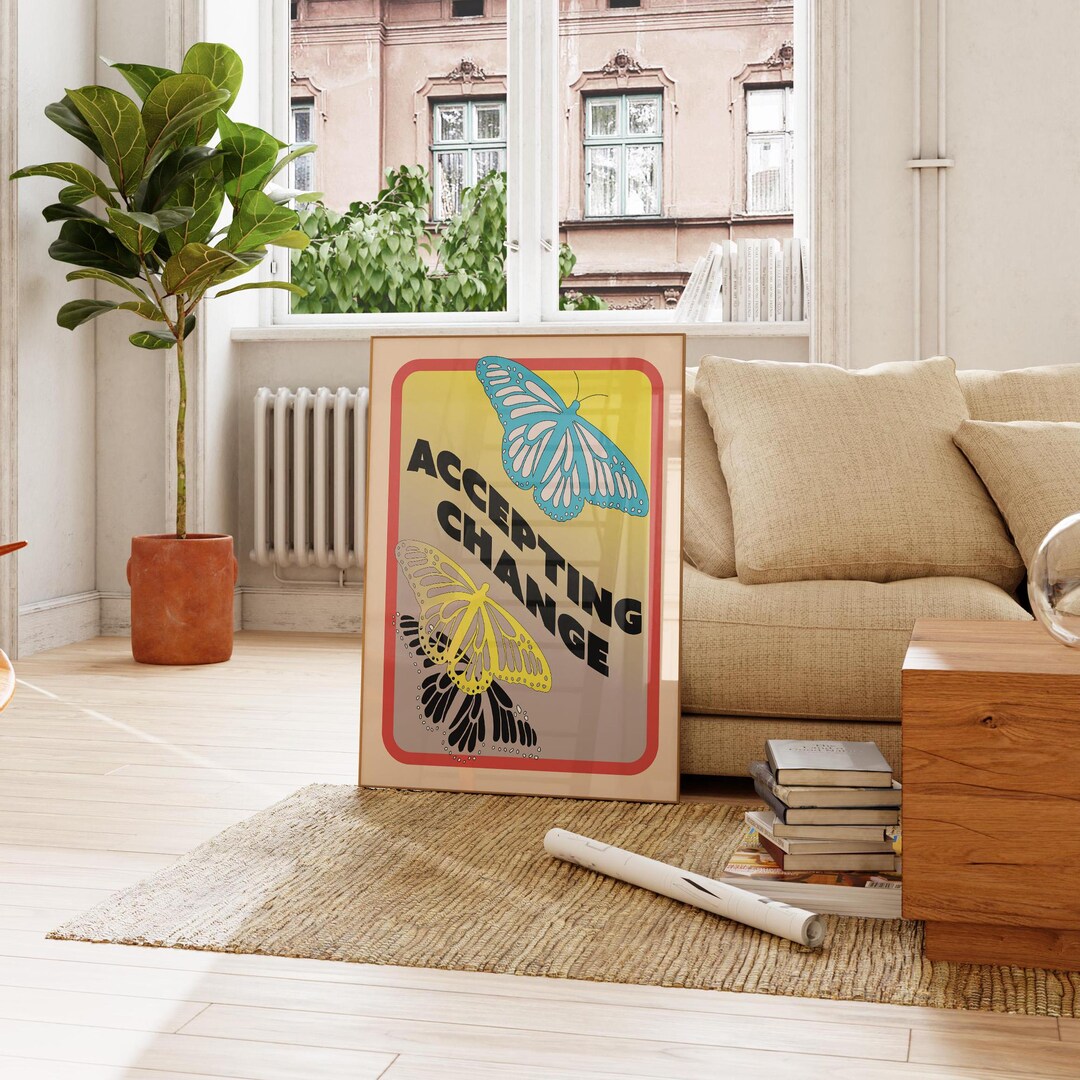 Accepting Change Wall Art, Retro Wall Art, Funky Decor, Mental Health ...