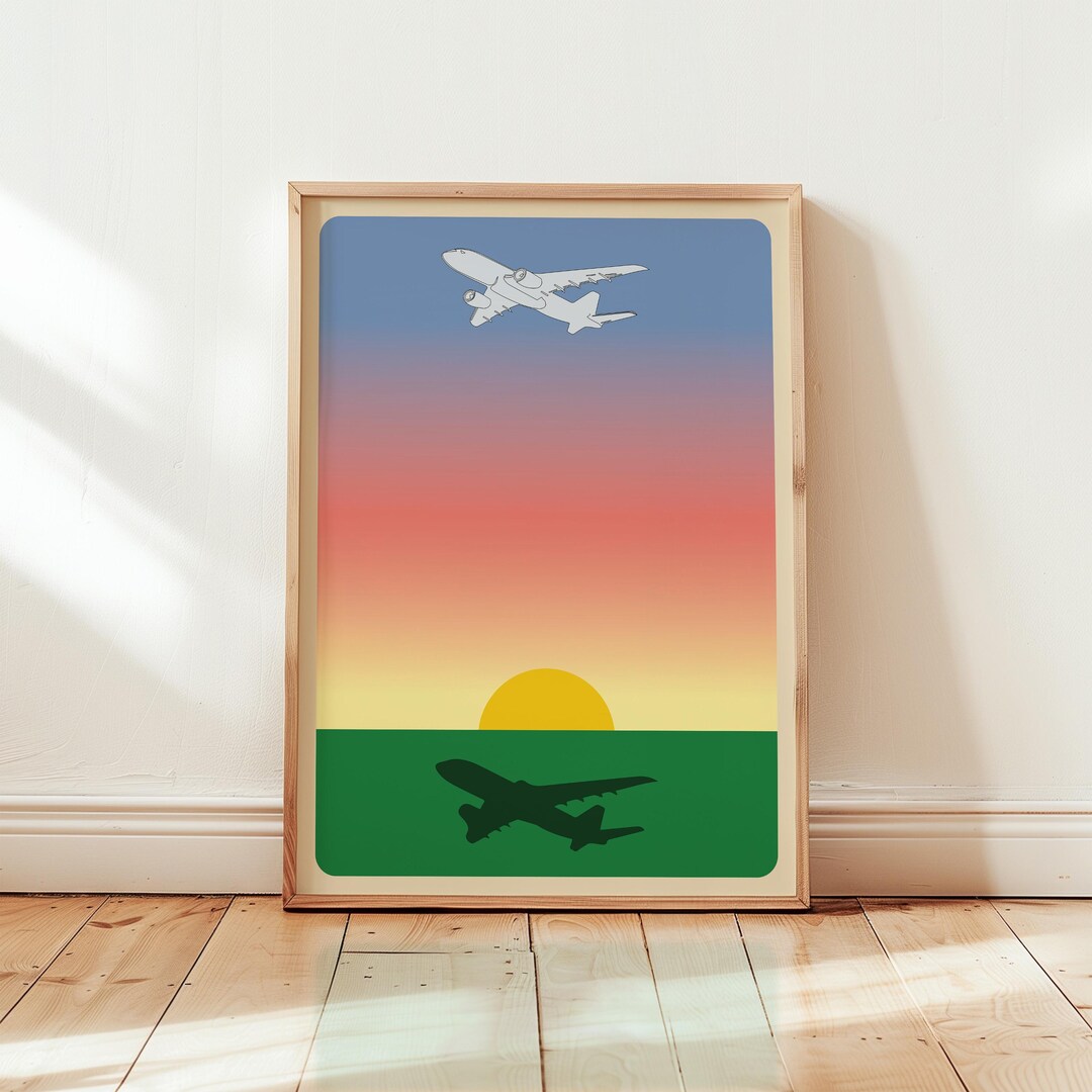 Flying High Wall Art, Airplane Poster, Sunset Travel Poster, Retro ...