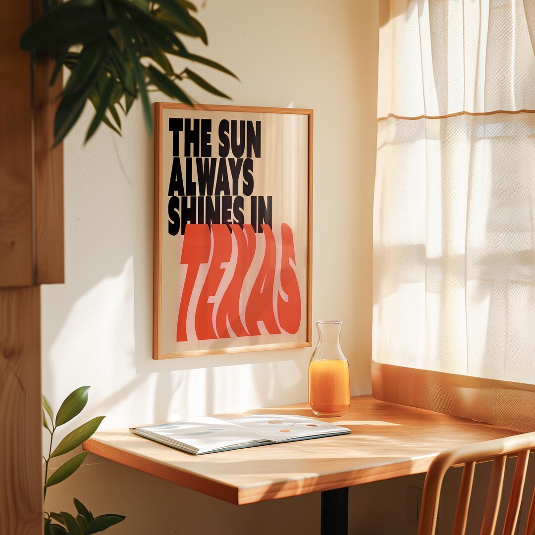 Sun Shines in Texas Print, Bold Wall Art, Retro Wall Art, Eclectic Wall ...
