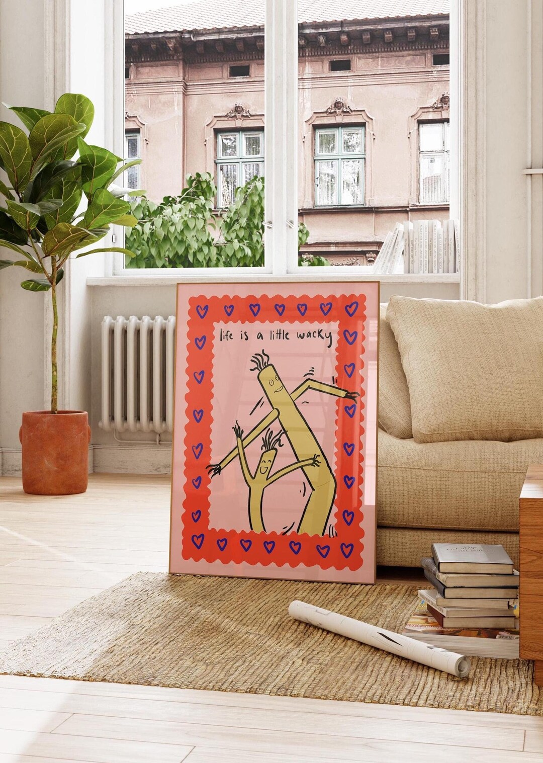 Wacky Waving Inflatable Tube Man Print Pink Funny Poster Pink Wall Art ...