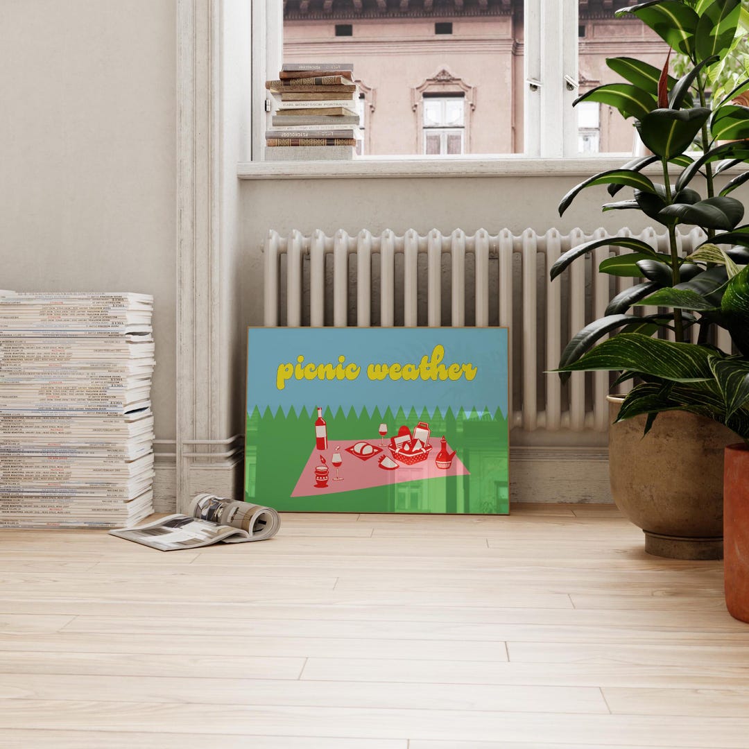 Picnic Blanket Poster, Spring Weather Art, Seasonal Decor, Large ...