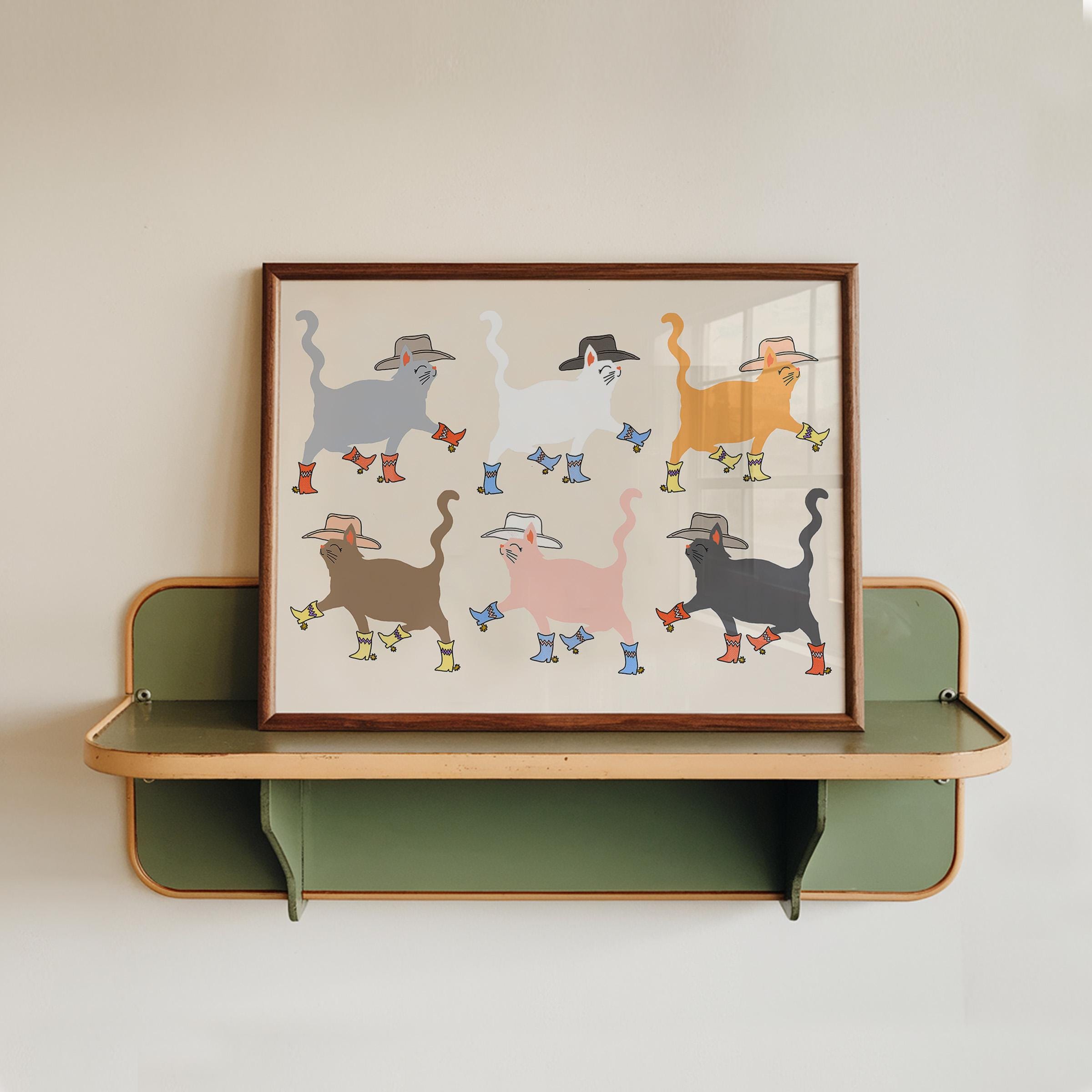 Cowboy Cat Print – Whimsical Western Cat Wall Art, Horizontal (digital ...