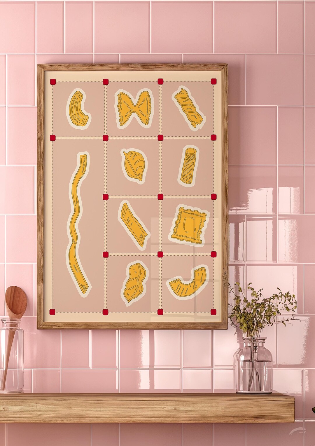 Pasta Poster Cute, Italian Wall Art, Pasta Noodle Poster Print, Kitchen ...