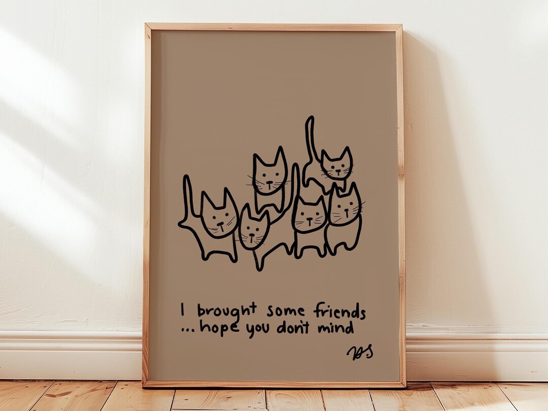 Cat Friends Print, Cat Art, Cute Cat Line Drawing, Minimalist Cat ...