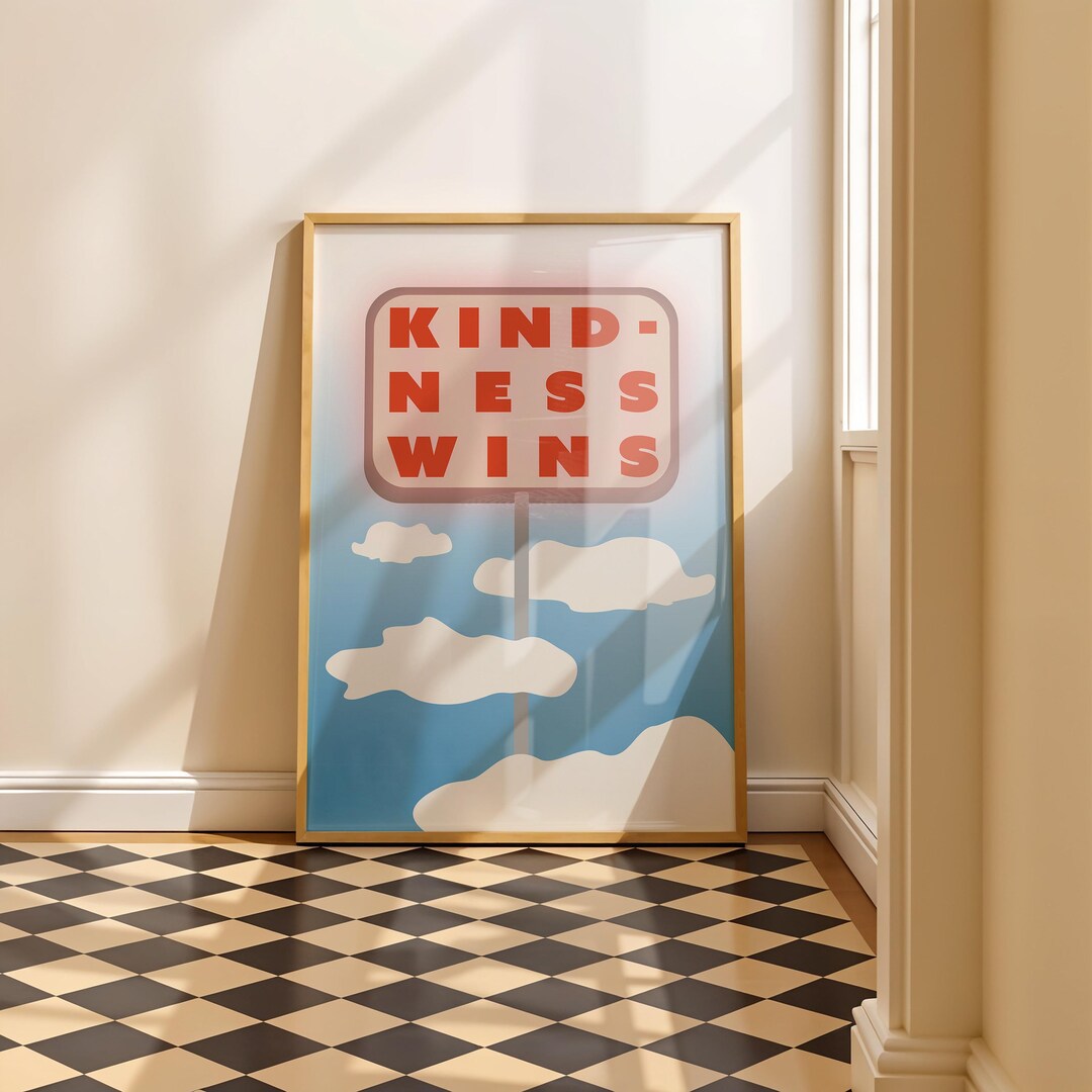 Kindness Sign Poster, Fluffy Clouds Print, Be Kind Sign, Funky Cloud ...