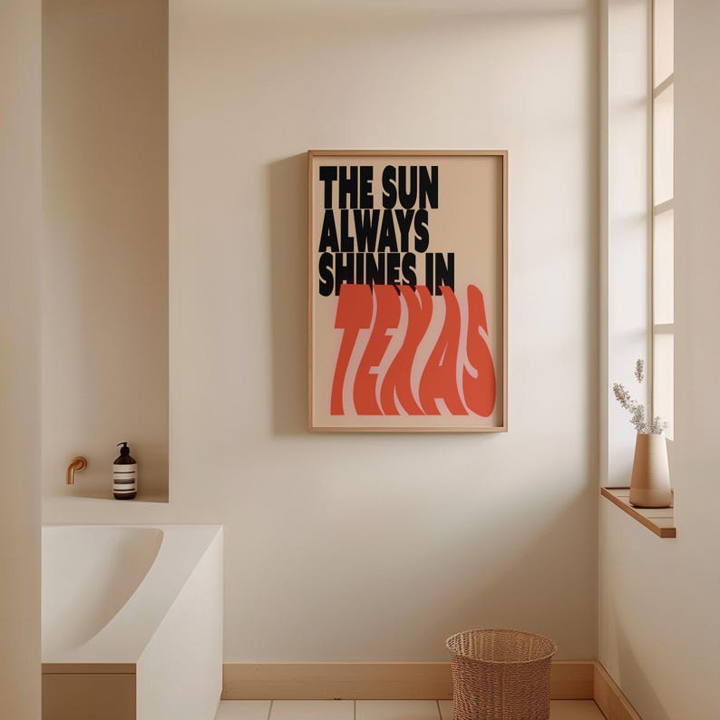 Sun Shines in Texas Print, Bold Wall Art, Retro Wall Art, Eclectic Wall ...