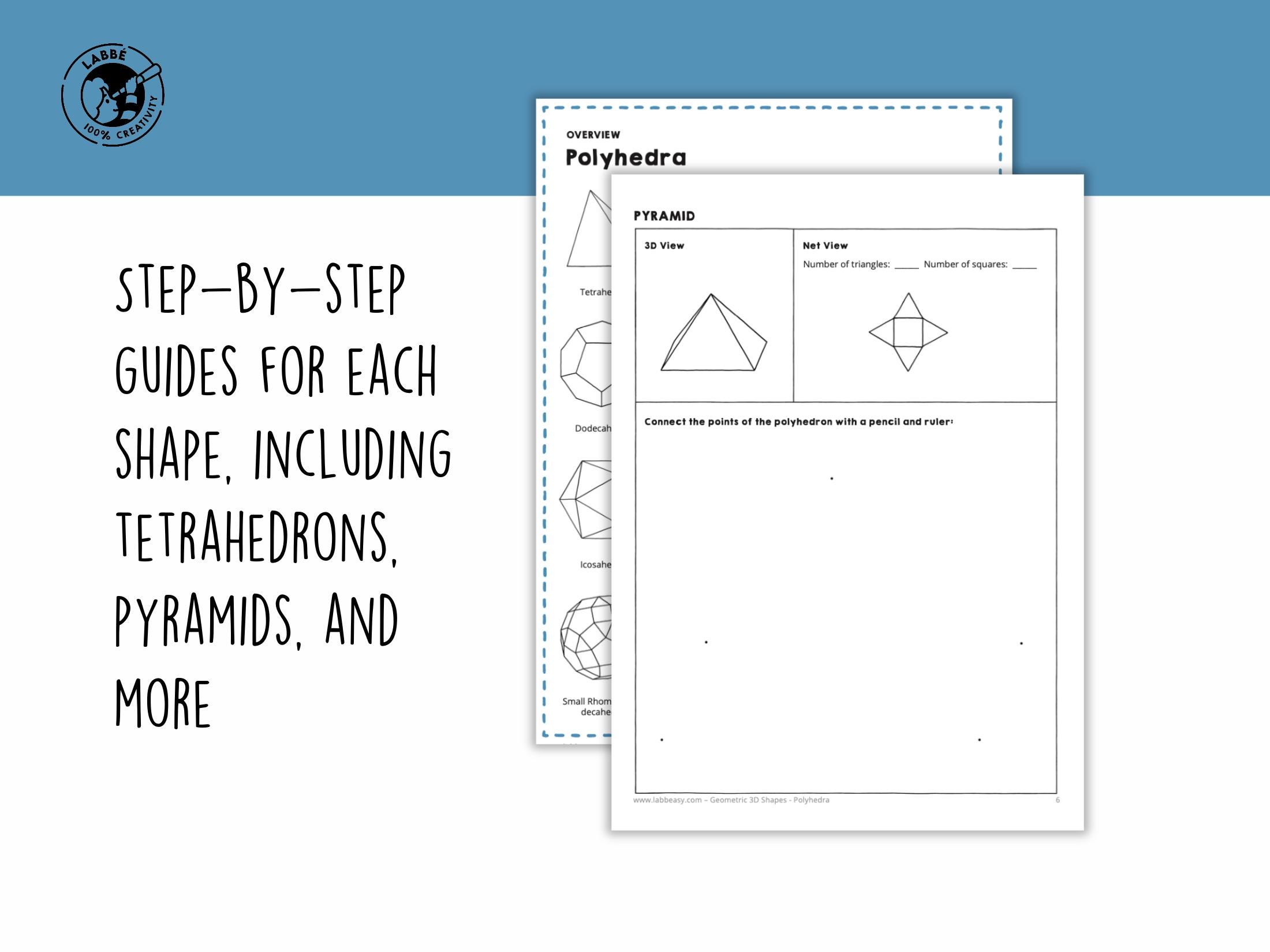 Geometric 3D Shapes | Polyhedra Drawing Worksheets | Educational Math ...