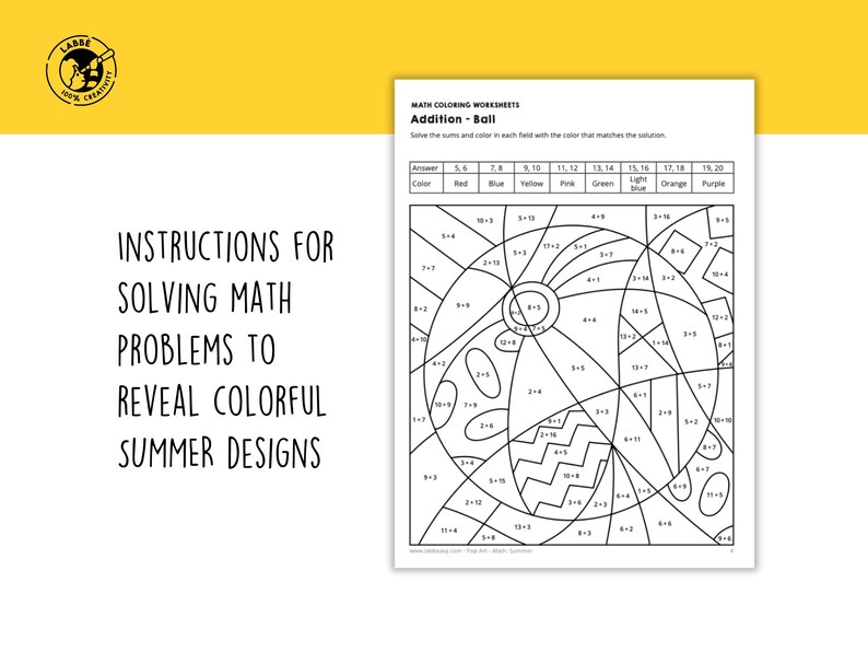 Pop-art Math - Summer | DIY Color-by-number Worksheets | Math Coloring ...