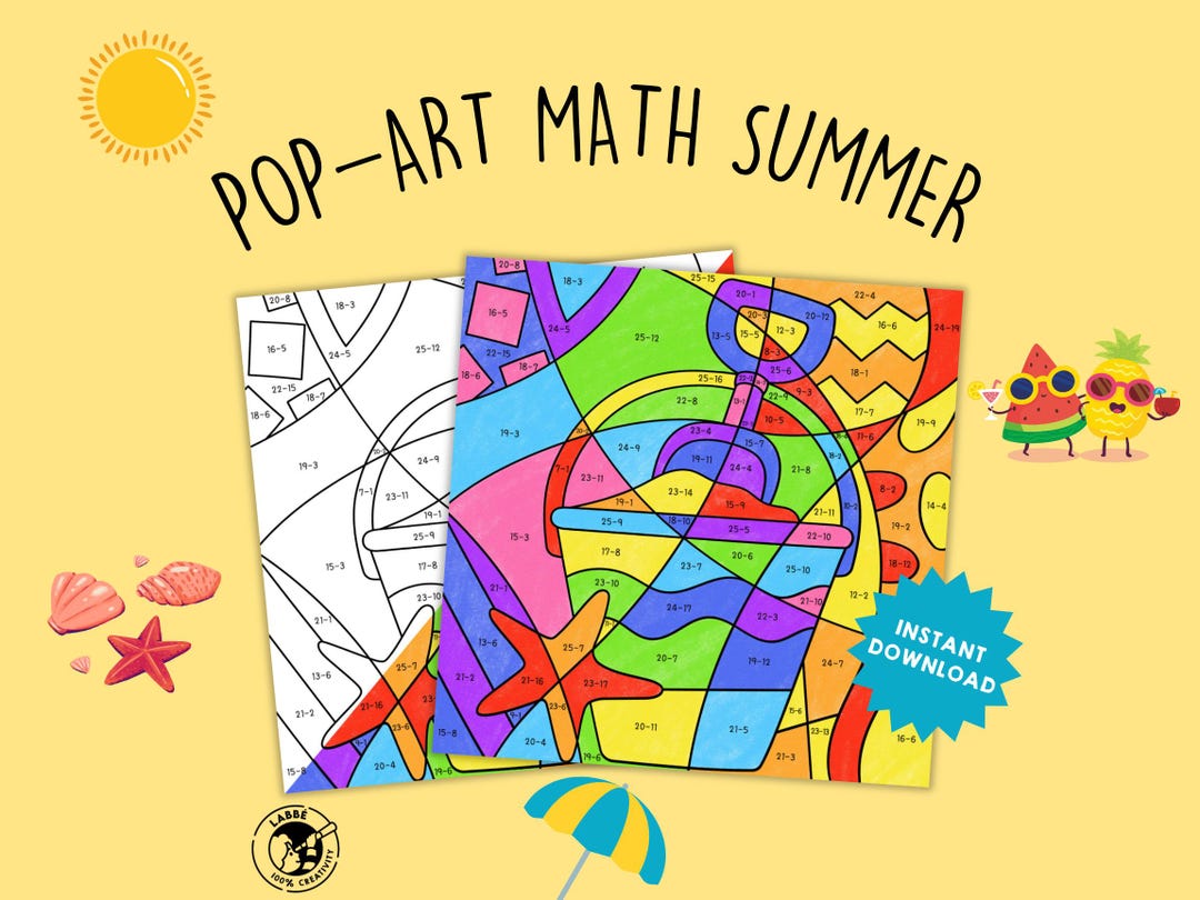 Pop-art Math - Summer | DIY Color-by-number Worksheets | Math Coloring ...