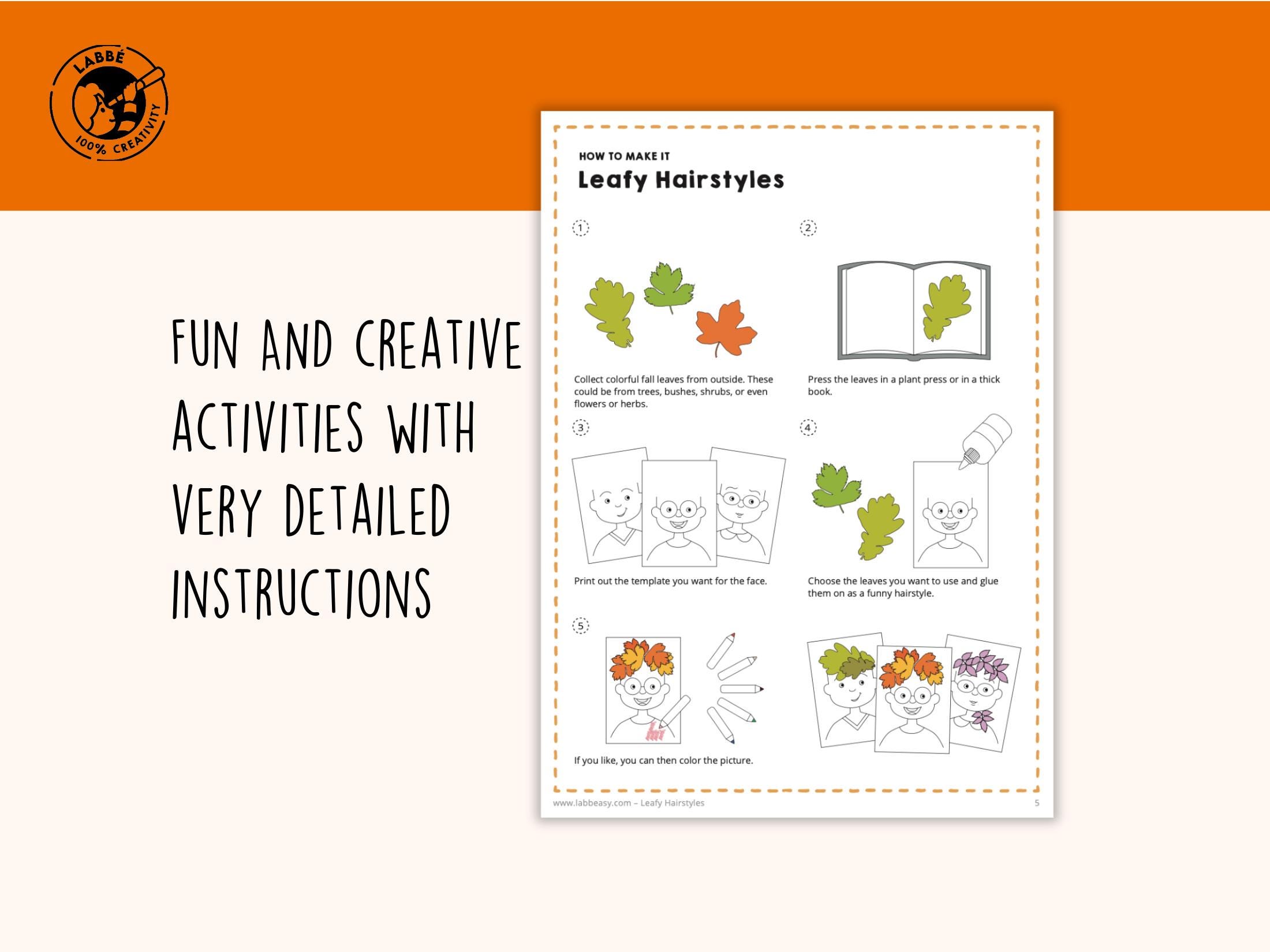 Fall Leaf Art: DIY Hairstyles, Printable Faces (PDF Pattern) - Etsy
