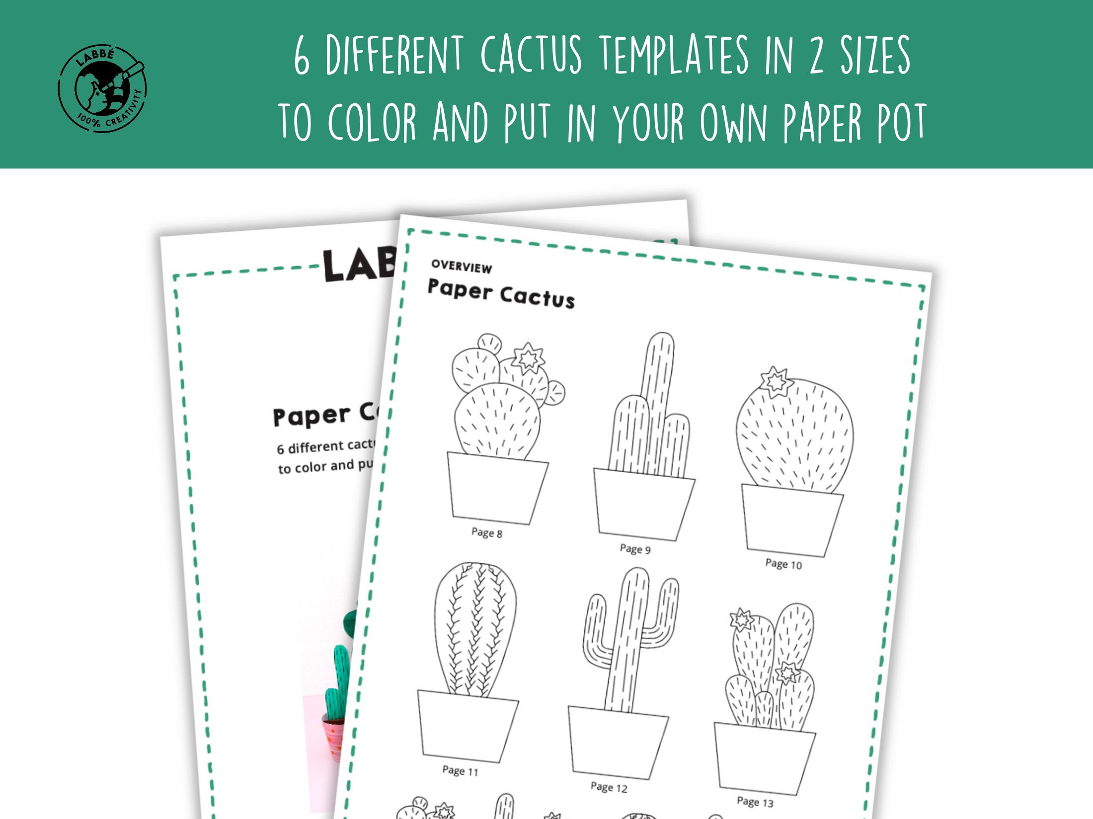 DIY Paper Cactus Craft: 6 Templates, Kids Activity (PDF Download) - Etsy