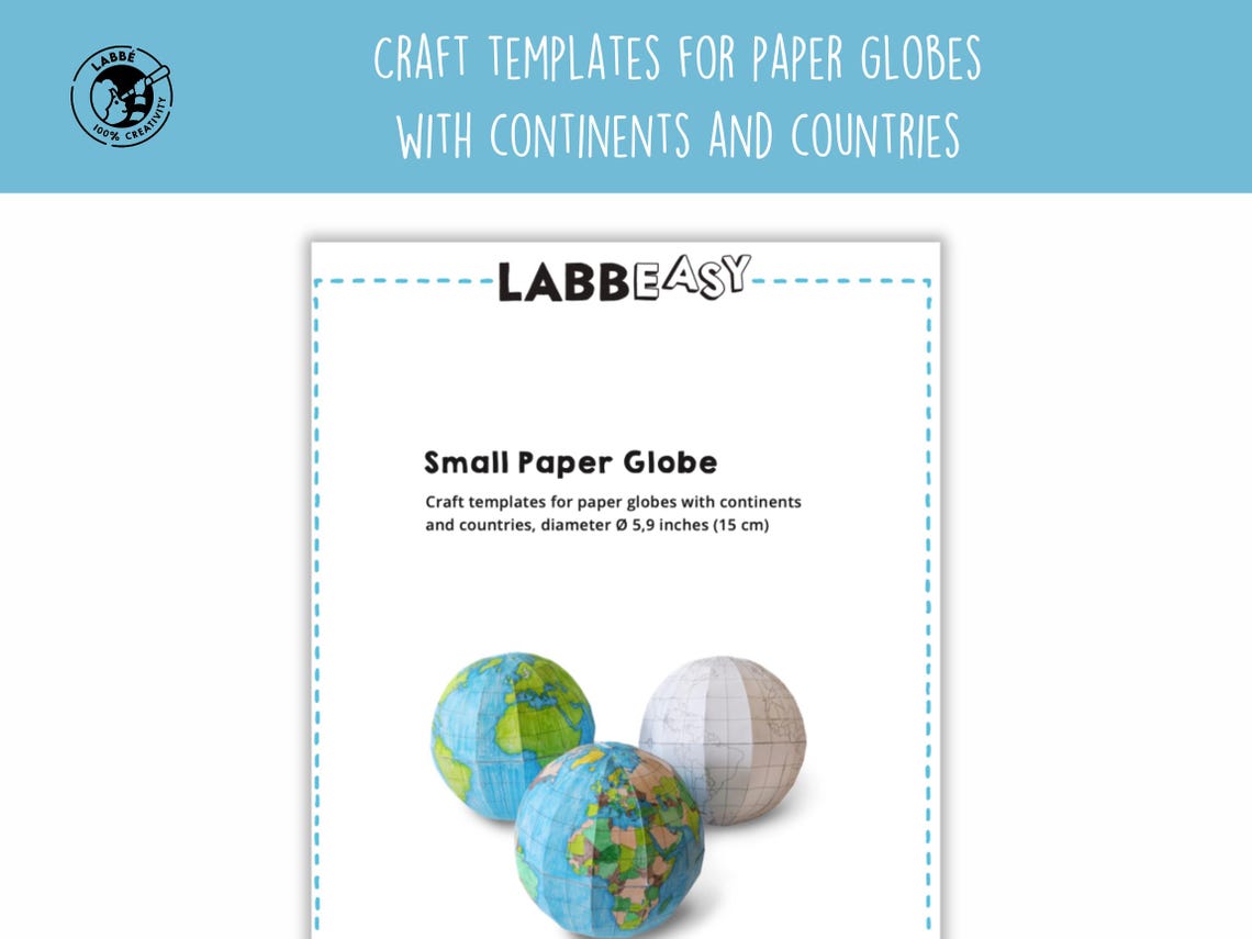 DIY Paper Globe Template: Educational Craft Project (diameter of 5.9 ...