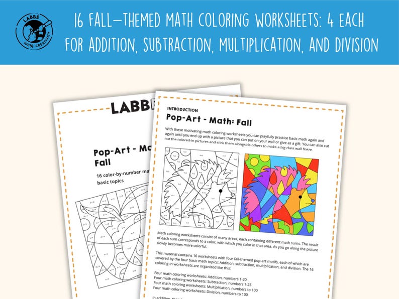 Pop-art Math Winter | Color-by-number Math Worksheets | Winter-themed ...