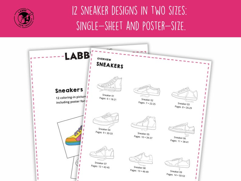 Sneaker Coloring Pages: 12 Shoe Designs, Group Art (PDF Download) - Etsy