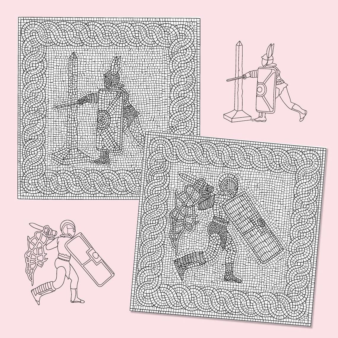 Mosaics - Roman Gladiators | Historical Coloring Templates | DIY ...