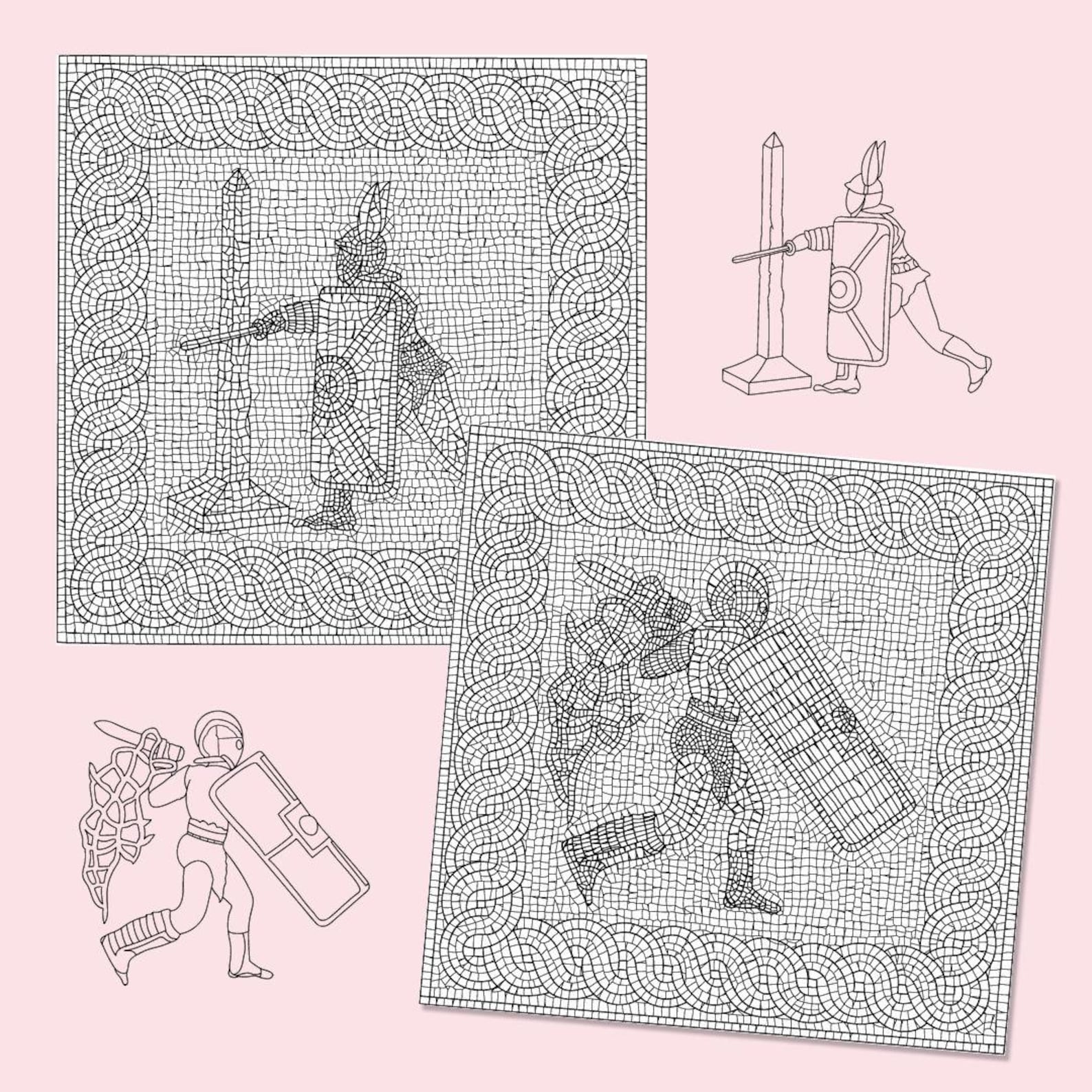 Mosaics - Roman Gladiators | Historical Coloring Templates | DIY ...