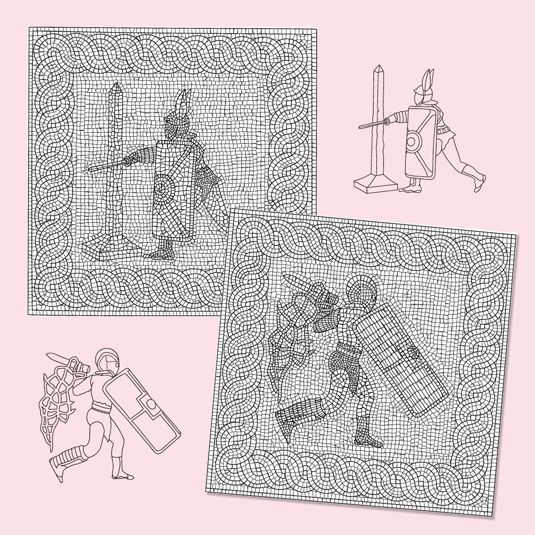 Mosaics - Roman Gladiators | Historical Coloring Templates | DIY ...