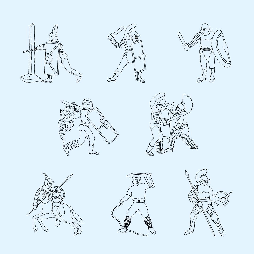 Mosaics - Roman Gladiators | Historical Coloring Templates | DIY ...