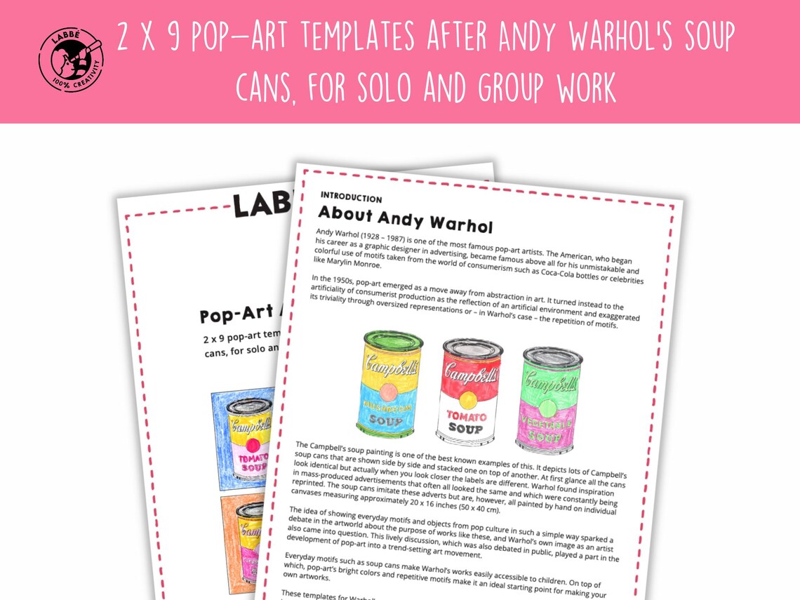 Andy Warhol Soup Cans Pop Art Templates: DIY Art for Kids (PDF Pattern ...