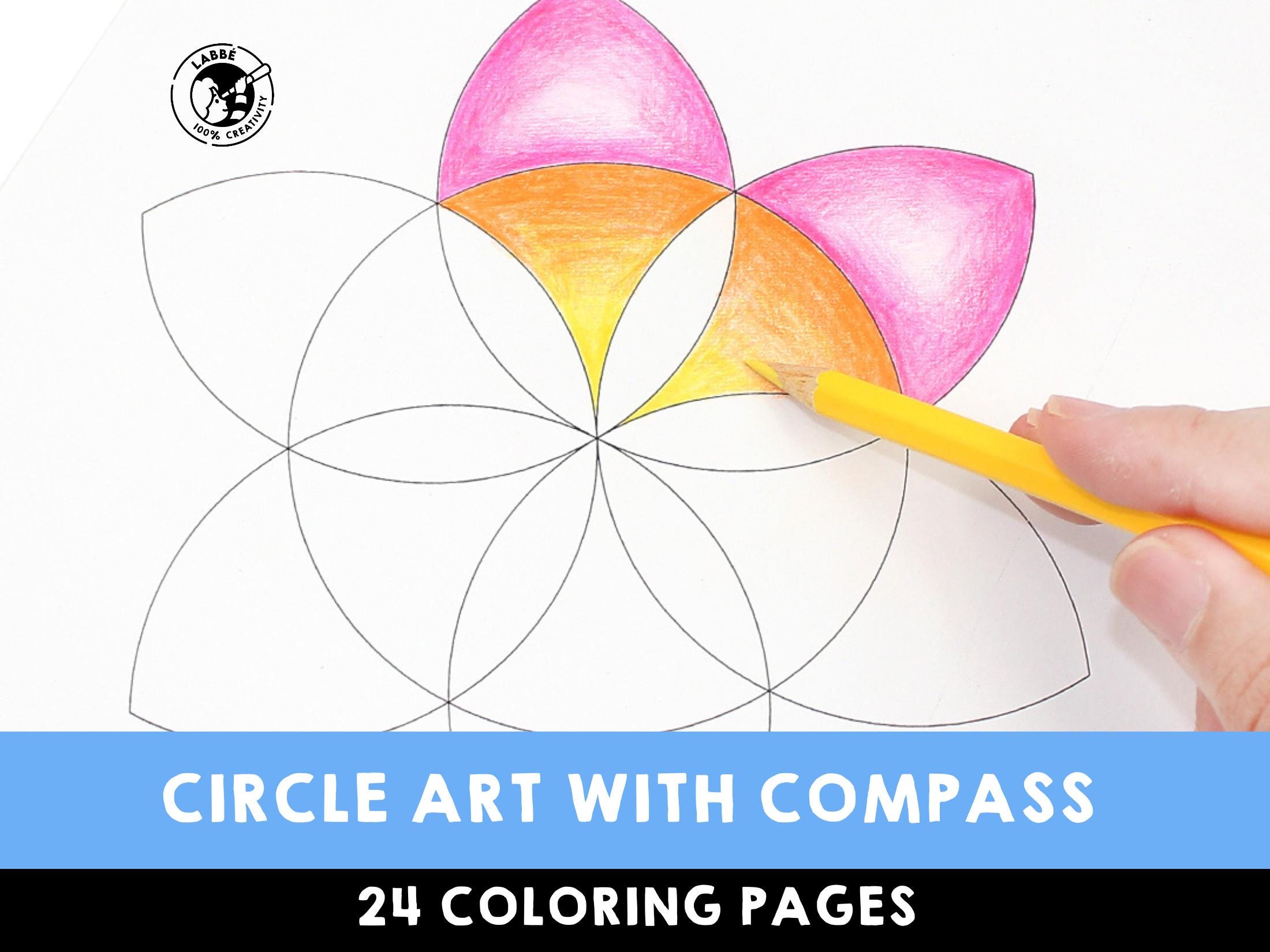 Circle Art With Compass | Geometry and Coloring Activity | 24 Pages of ...