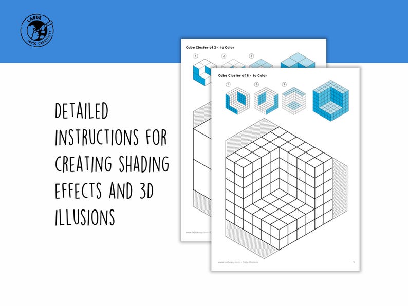 Cube Illusions Optical Art DIY Guide 3D Cube Templates Group Art ...