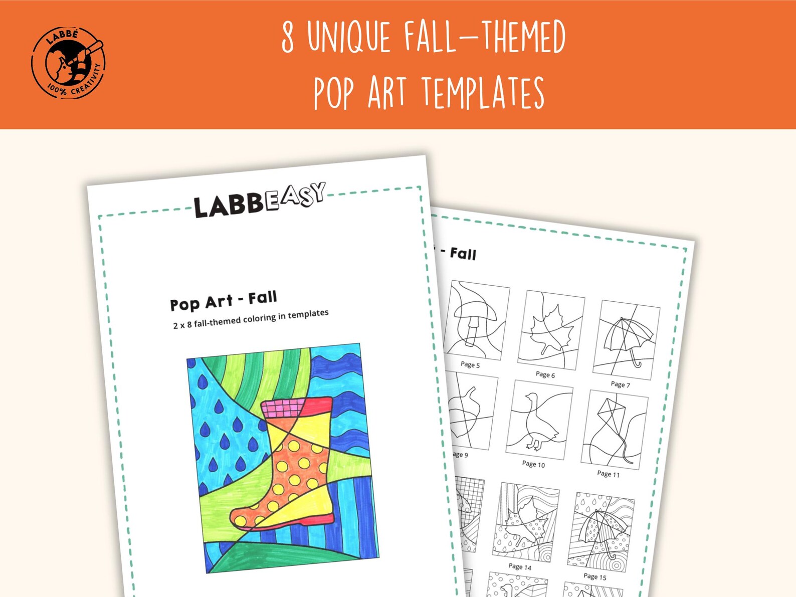 Fall Pop Art Coloring Pages: 16 Autumn Templates (PDF Download) - Etsy