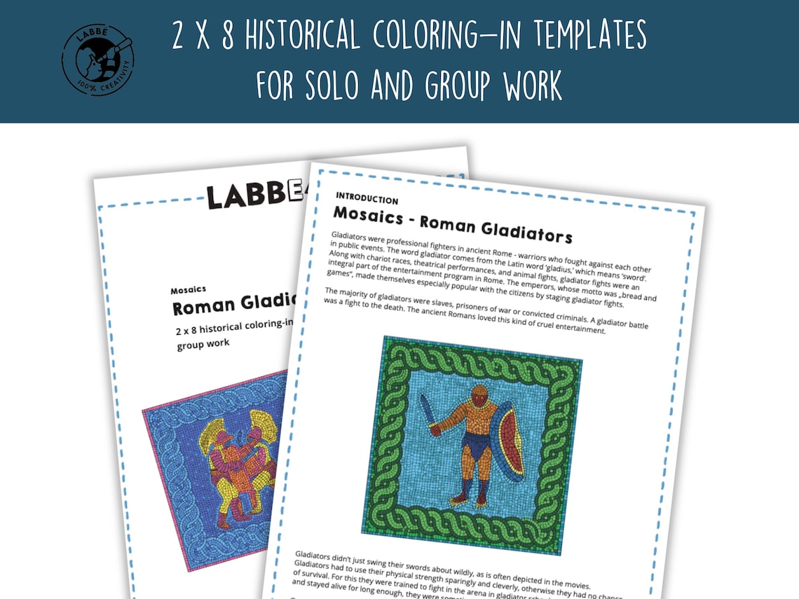 Mosaics - Roman Gladiators | Historical Coloring Templates | DIY ...