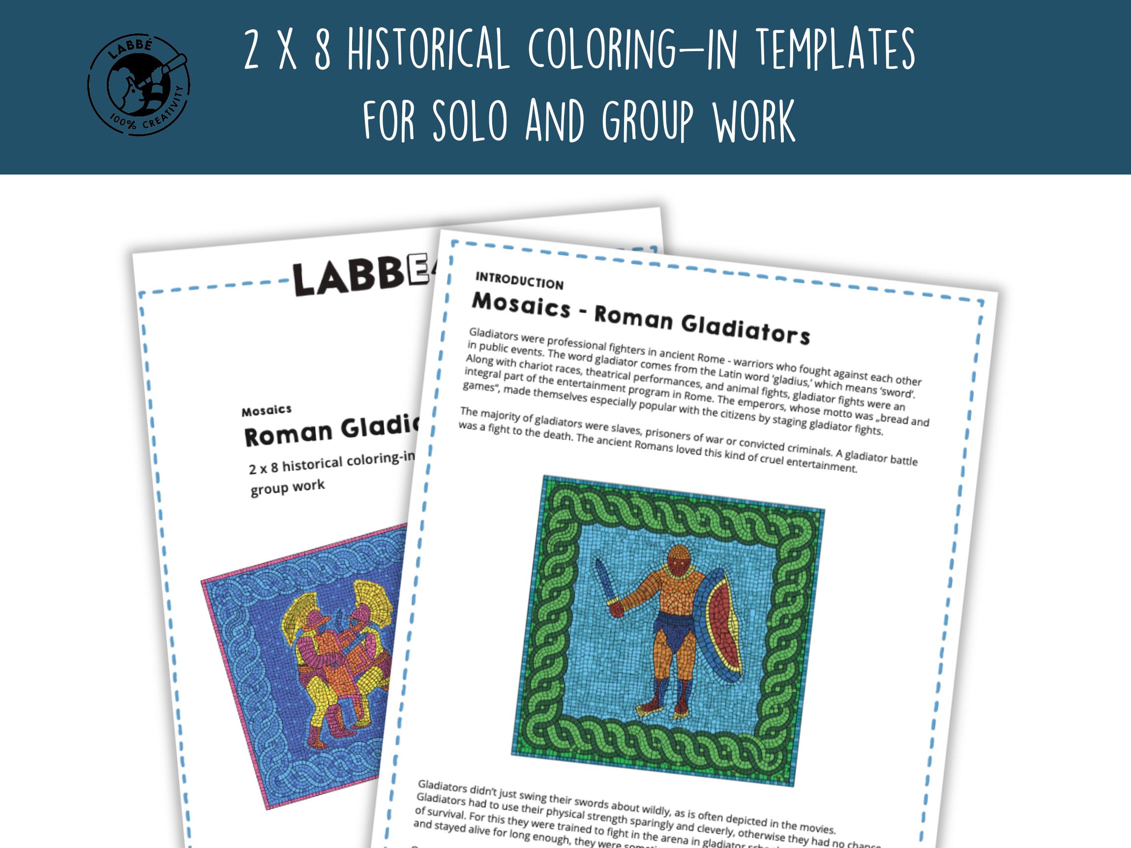 Mosaics - Roman Gladiators | Historical Coloring Templates | DIY ...