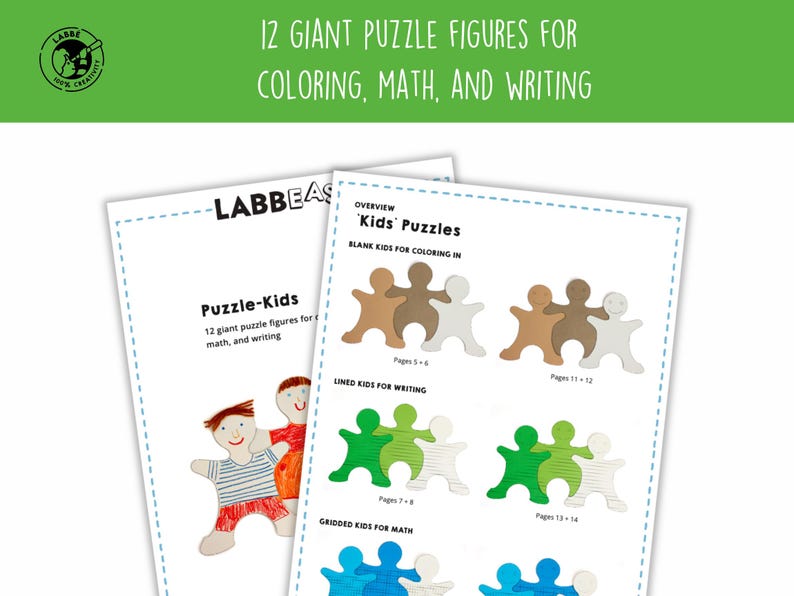Giant Puzzle Kids Templates: Coloring, Writing, Math Activity (PDF ...