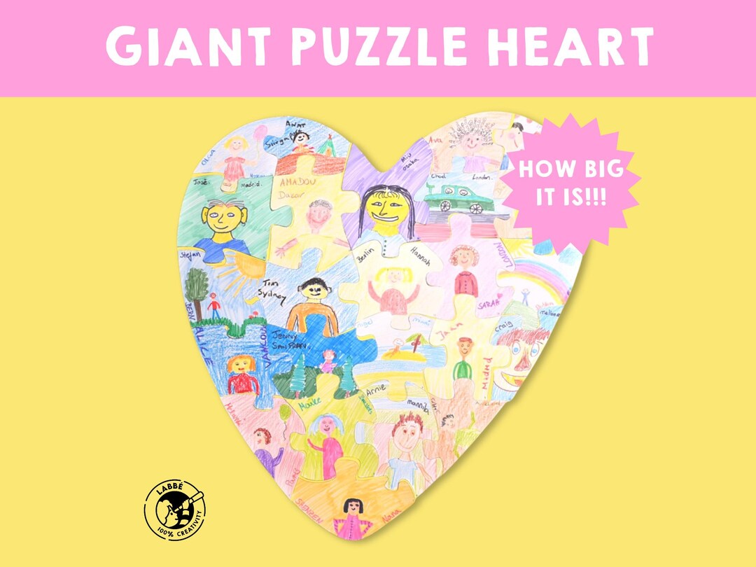 Giant Heart Puzzle Templates: DIY Collaborative Art Project (PDF) - Etsy
