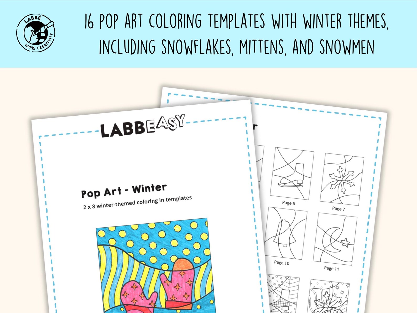 Winter Pop Art Coloring Pages: DIY Craft Templates (PDF) - Etsy