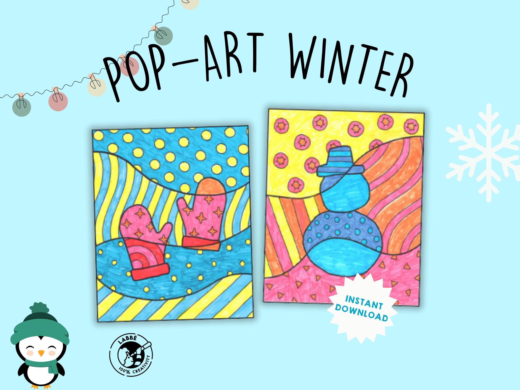 Winter Pop Art Coloring Pages: DIY Craft Templates (PDF) - Etsy