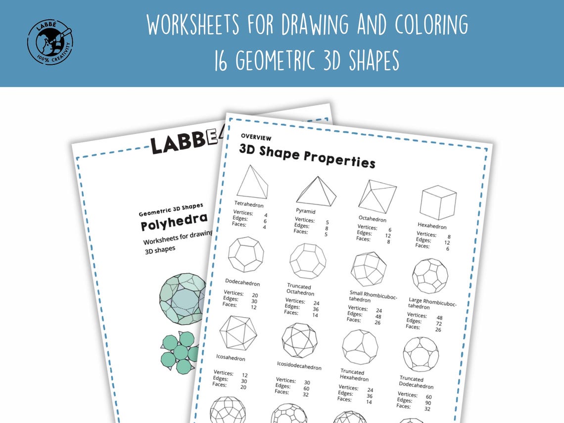 Geometric 3D Shapes | Polyhedra Drawing Worksheets | Educational Math ...