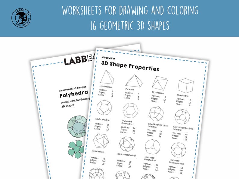 Geometric 3D Shapes | Polyhedra Drawing Worksheets | Educational Math ...