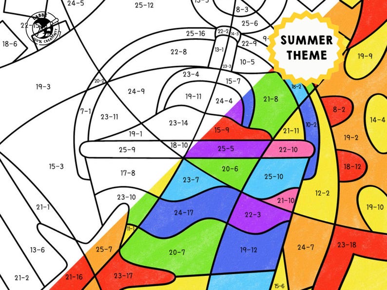 Pop-art Math - Summer | DIY Color-by-number Worksheets | Math Coloring ...