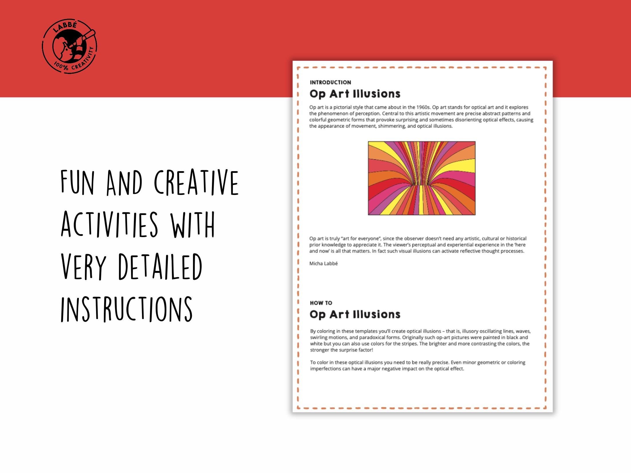 Op Art Illusions | Optical Art Coloring Templates | DIY Optical ...
