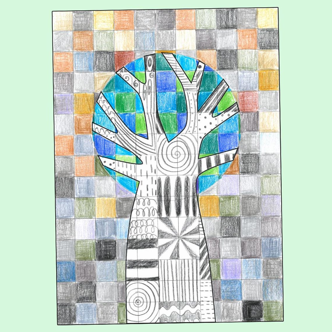 Grid Trees Coloring Art | Warm & Cool Colors (PDF Download) - Etsy